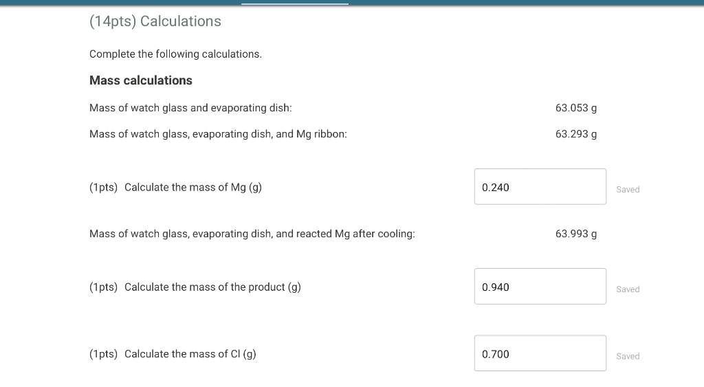 Solved (14pts) Calculations Complete the following | Chegg.com