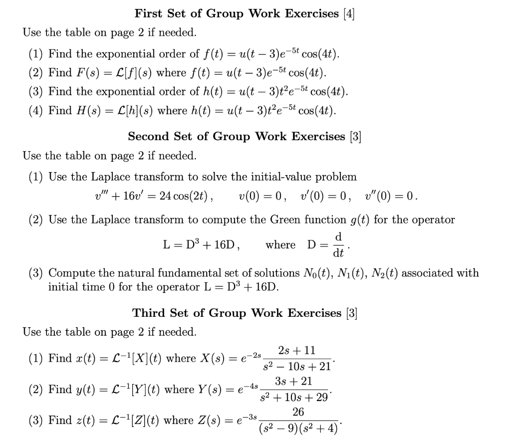 First Set of Group Work Exercises [4] Use the table | Chegg.com