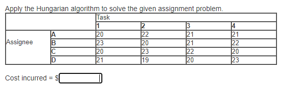Solved Apply the Hungarian algorithm to solve the given | Chegg.com