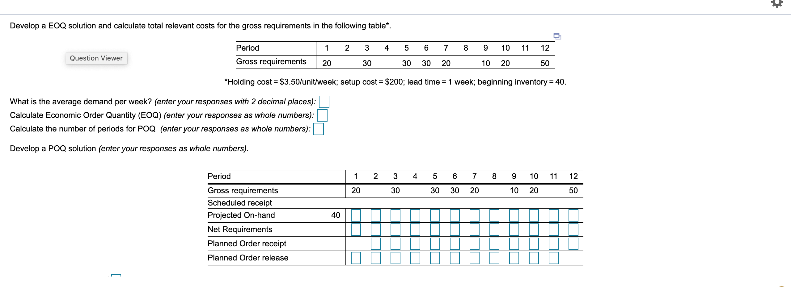 Solved Develop a EOQ solution and calculate total relevant | Chegg.com