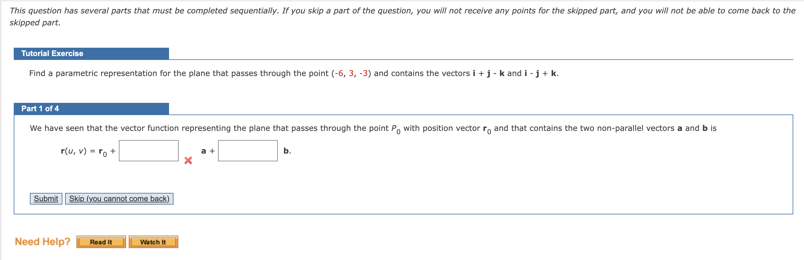 Solved skipped part. Tutorial Exercise Find a parametric | Chegg.com