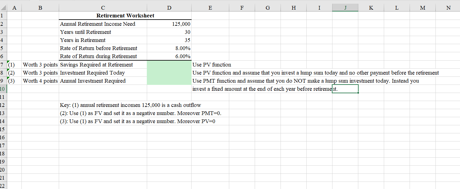 Solved A N 35 DE F G H I J K L M Retirement Worksheet Annual | Chegg.com