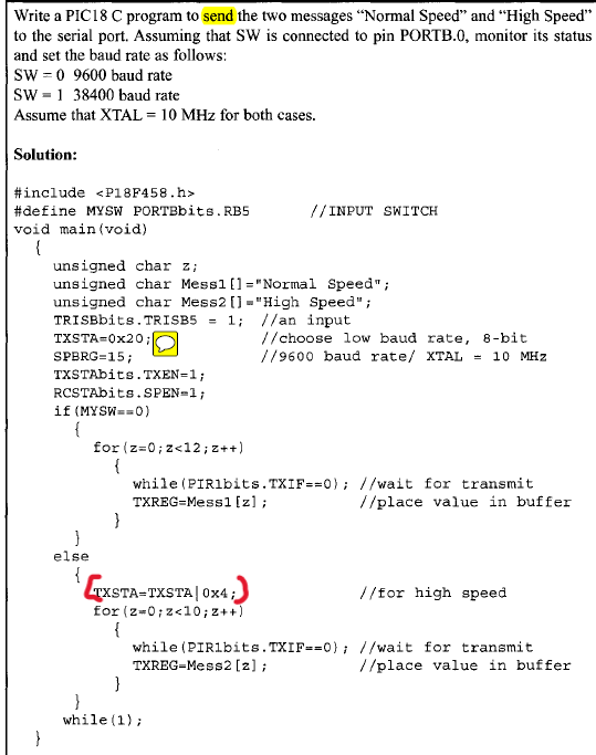Solved Write a PICl8 C program to send the two messages | Chegg.com