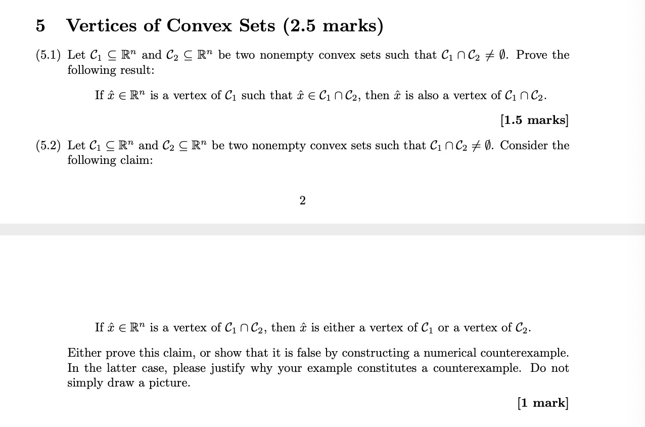Solved 5 Vertices of Convex Sets (2.5 marks) (5.1) Let C1 | Chegg.com