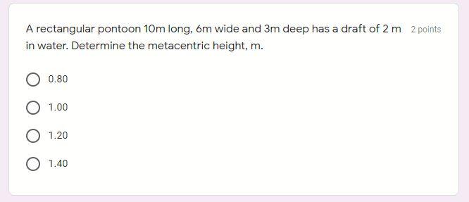 Solved A rectangular pontoon 10m long, om wide and 3m deep | Chegg.com