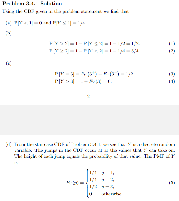 Solved Problem 3.4.1 Solution Using the CDF given in the | Chegg.com