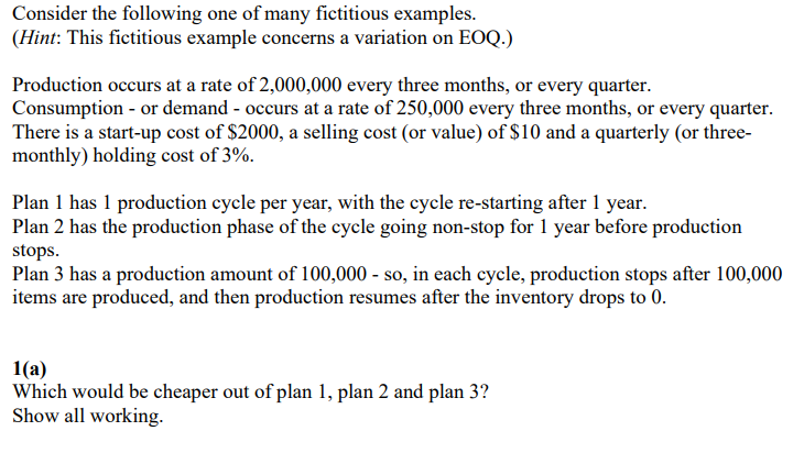 Solved Consider the following one of many fictitious | Chegg.com