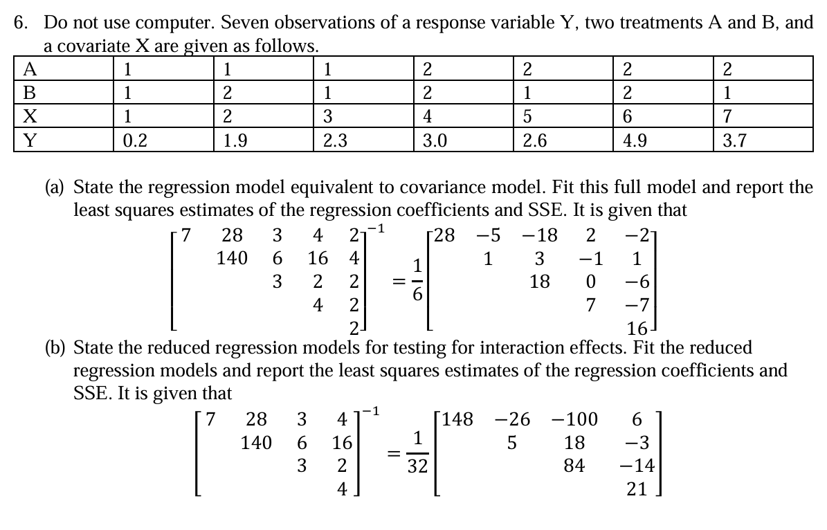 Solved Do ﻿not use computer. Seven observations of ﻿a | Chegg.com