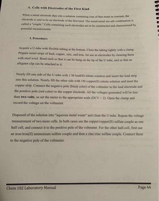 Electrochemistry Worksheet Part 1A: Voltaic Cells | Chegg.com