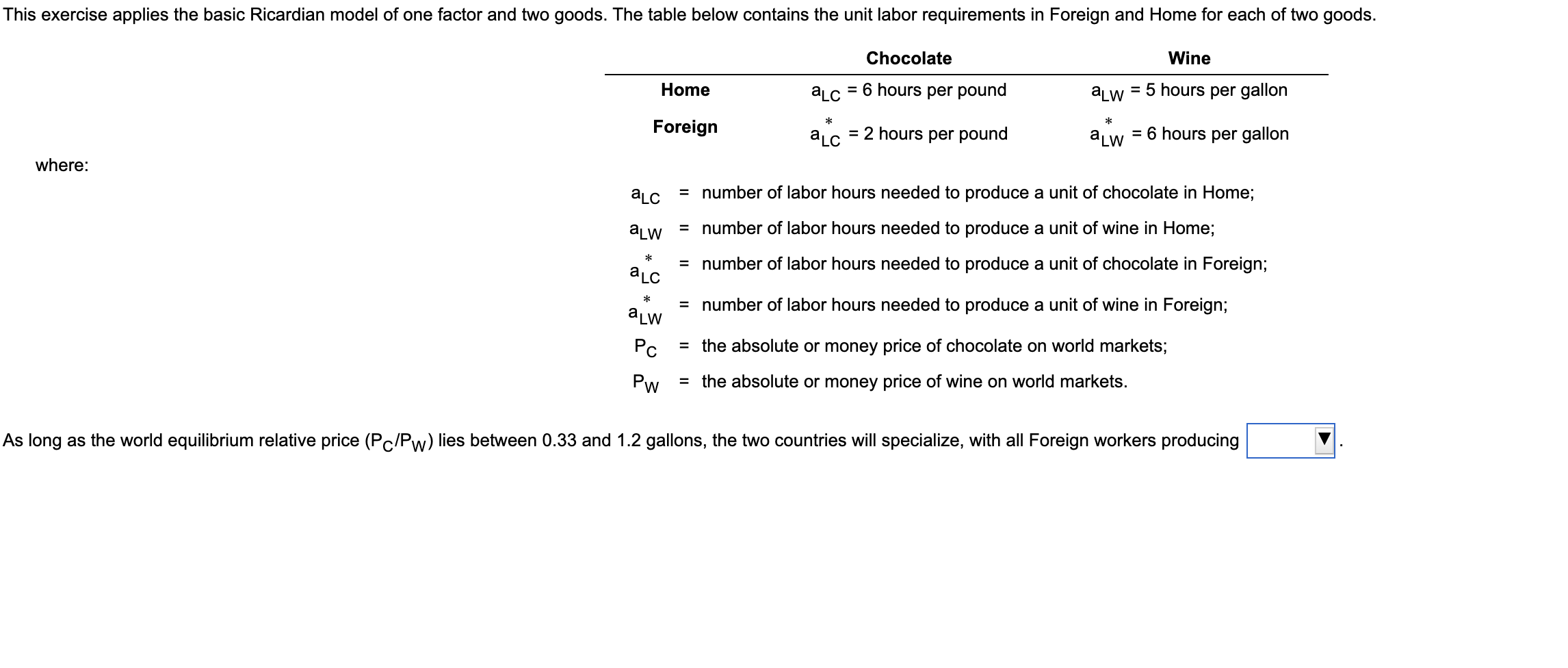 Solved This exercise applies the basic Ricardian model of | Chegg.com