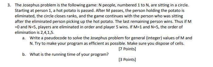 Solved 3. The Josephus problem is the following game: N | Chegg.com