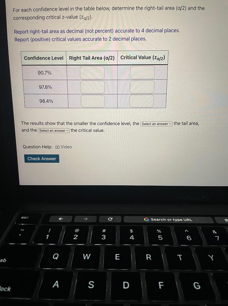 Solved For each confidence level in the table below, | Chegg.com