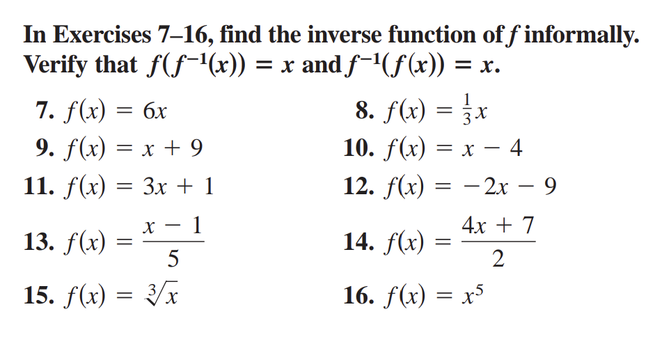 Solved In Exercises 7-16, find the inverse function of f | Chegg.com