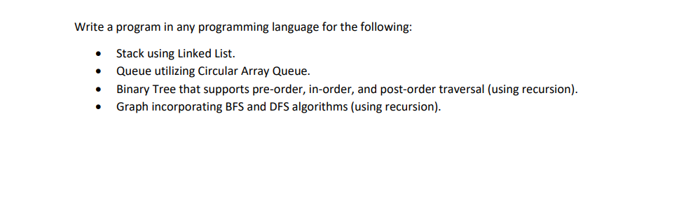 Solved Write a program in any programming language for the | Chegg.com
