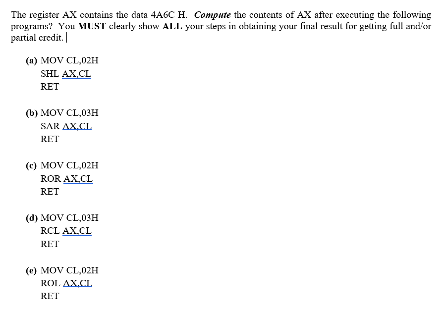 Solved The register AX contains the data 4A6C H. Compute the | Chegg.com