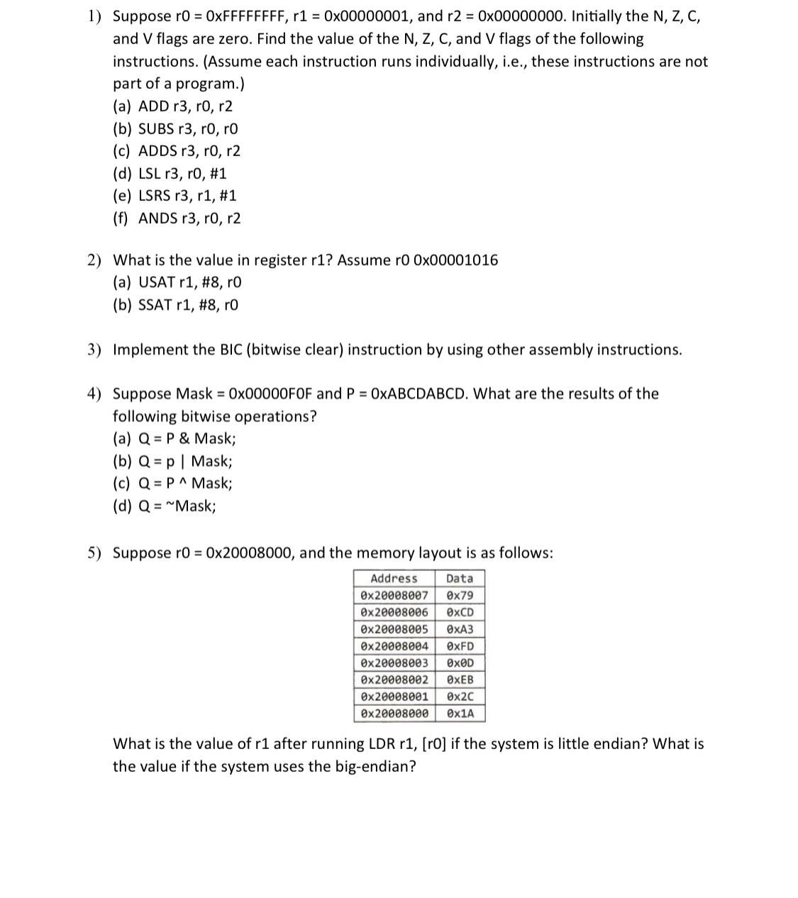 Solved 1) Suppose r0=0×xFFFFFFF,r1=0×00000001, and | Chegg.com