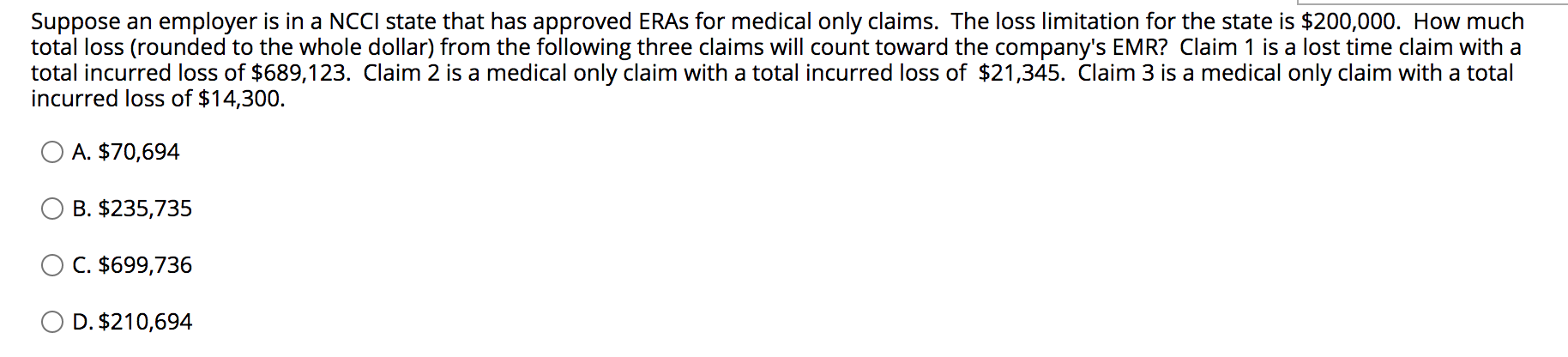 Solved Suppose a lost-time claim has $18,350 in incurred | Chegg.com