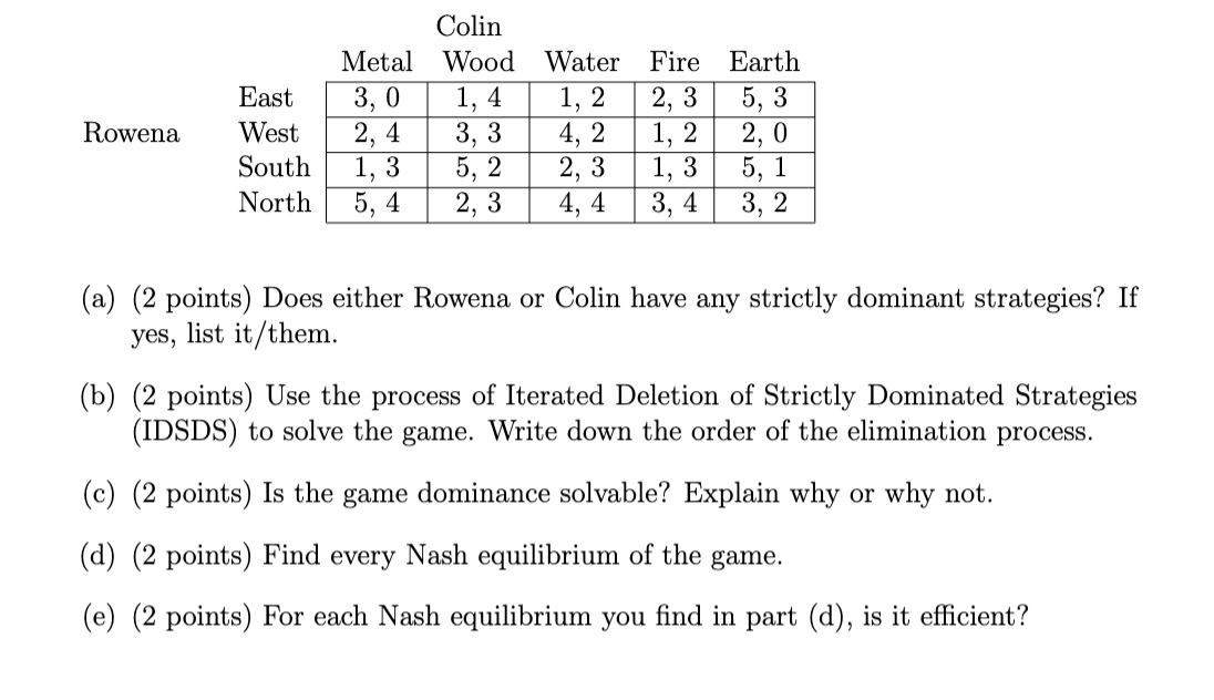 Solved (a) (2 points) Does either Rowena or Colin have any | Chegg.com