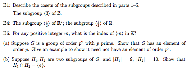 Solved B1: Describe the cosets of the subgroups described in | Chegg.com