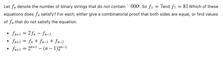 Solved Let fn denote the number of binary strings that do | Chegg.com