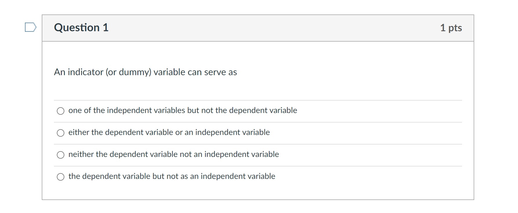 Solved An indicator (or dummy) variable can serve as one of | Chegg.com