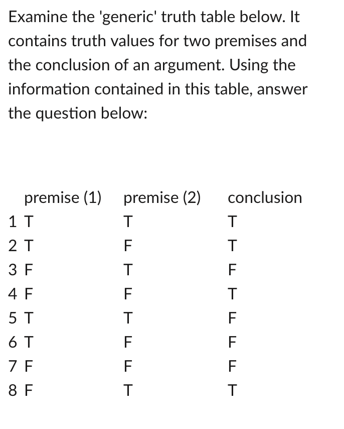 Solved Examine the 'generic' truth table below. It contains | Chegg.com