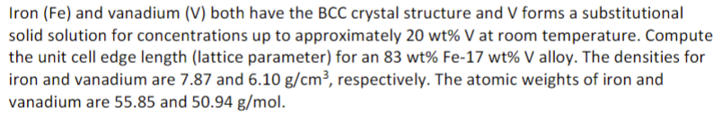 Solved Iron (Fe) and vanadium (V) both have the BCC crystal | Chegg.com