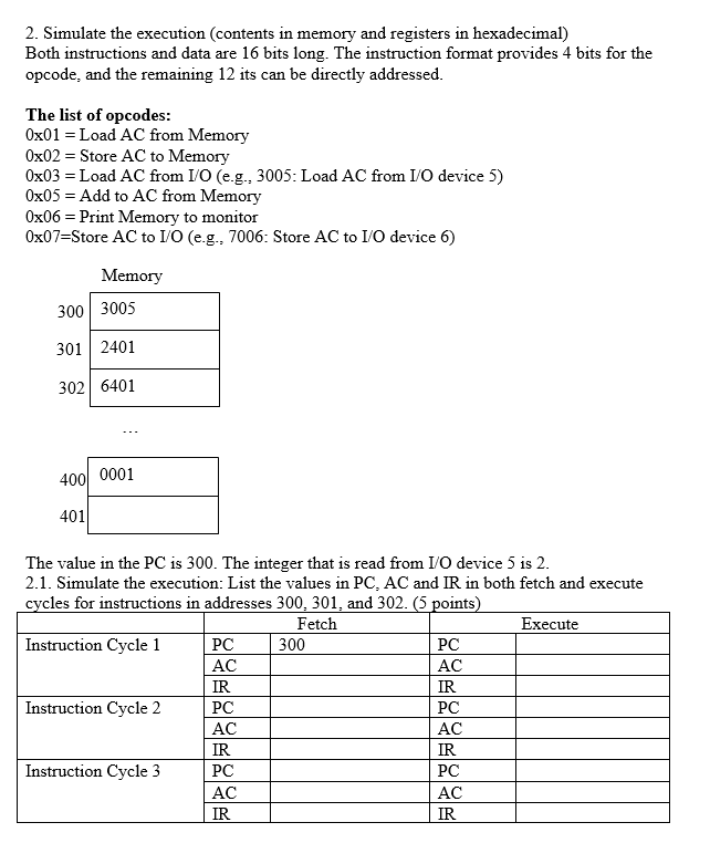 Solved 2. Simulate the execution (contents in memory and | Chegg.com