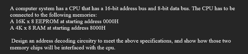 Solved A computer system has a CPU that has a 16-bit address | Chegg.com