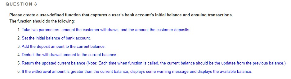 Solved QUESTION 3 Please create a user-defined function that | Chegg.com