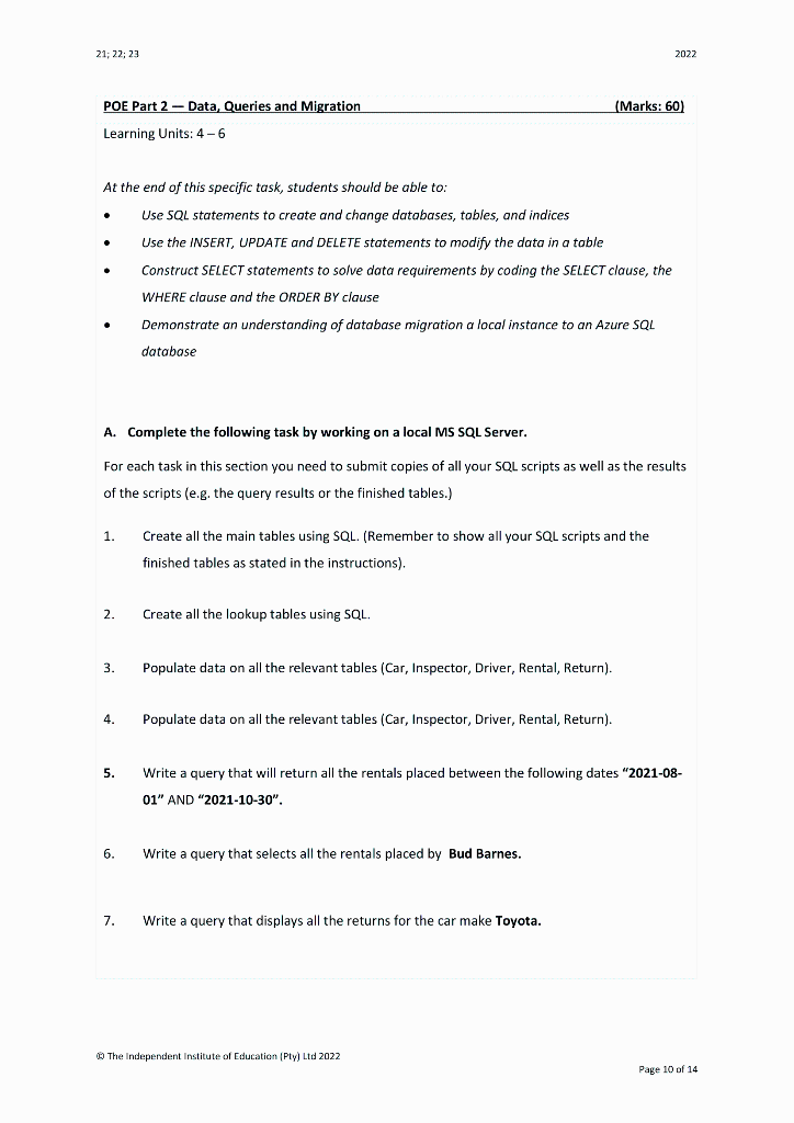 Solved 21; 22; 23 POE Part 2 - Data, Queries and Migration | Chegg.com
