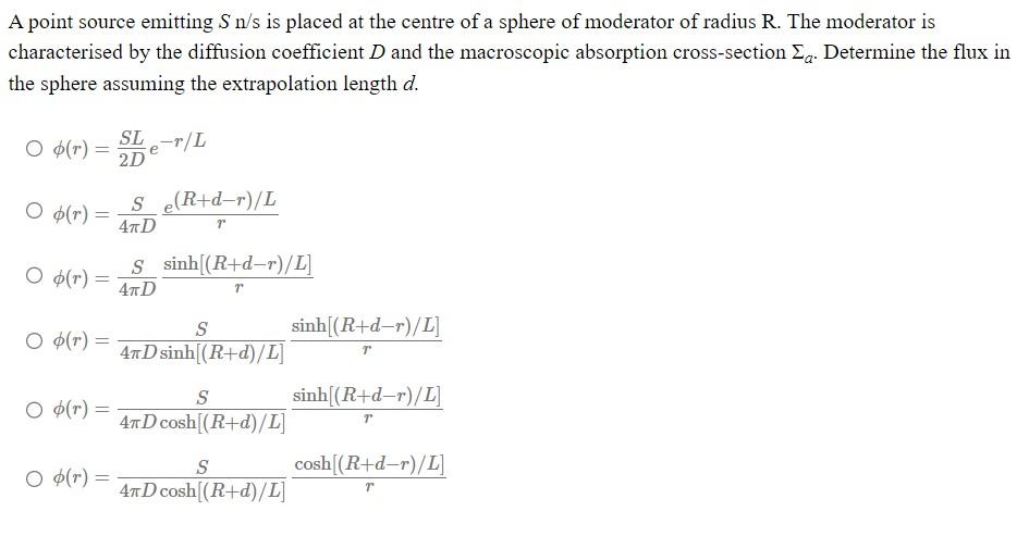 Solved A point source emitting Sn/s is placed at the centre | Chegg.com