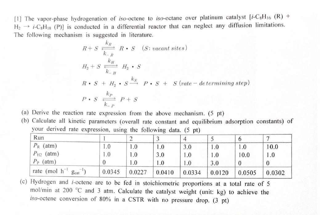[1] The vapor-phase hydrogenation of iso-octene to | Chegg.com