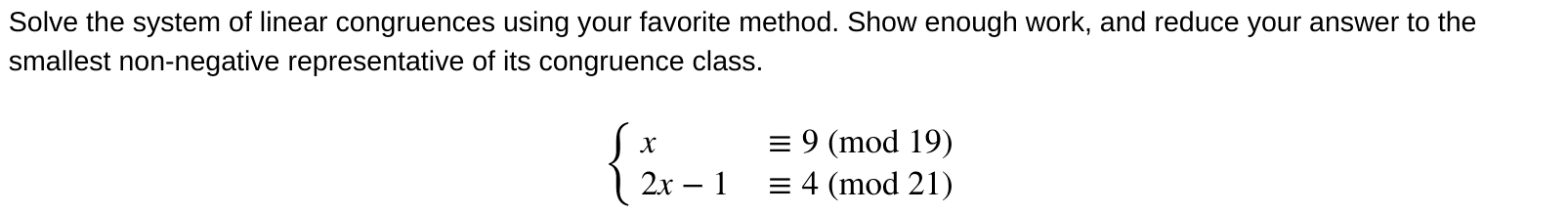 Solved Solve the system of linear congruences using your | Chegg.com
