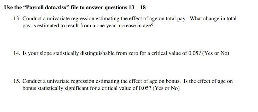 Solved se the "Payroll data.xlsx" file to answer questions | Chegg.com