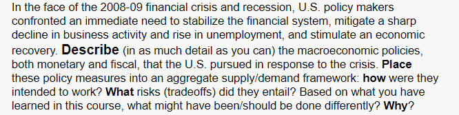 Solved In the face of the 2008-09 financial crisis and | Chegg.com