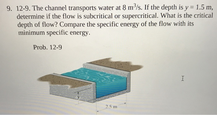 Solved 9. 12-9. The channel transports water at 8 m’/s. If | Chegg.com