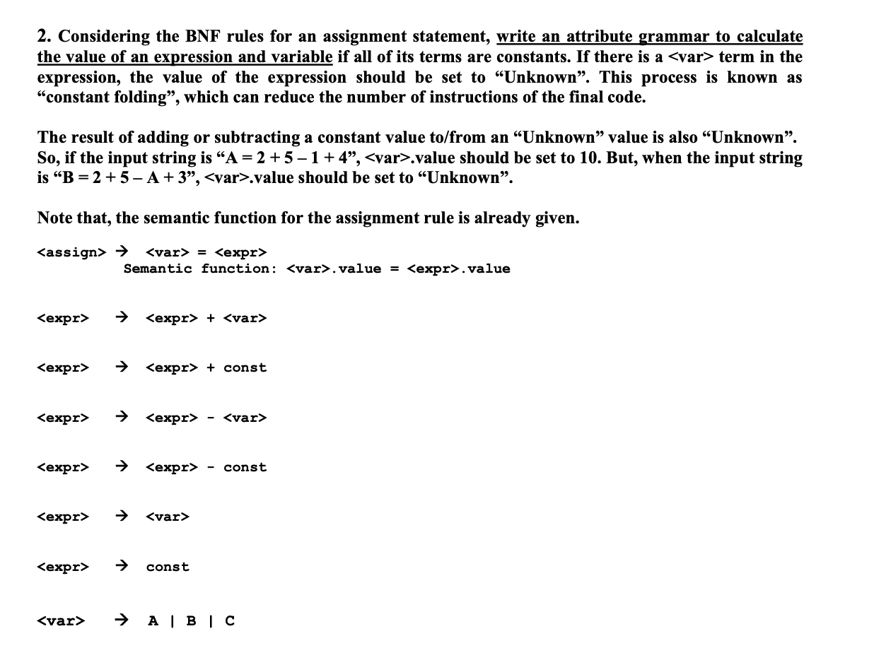Solved Considering the BNF rules for an assignment | Chegg.com