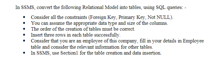 Solved In SSMS, convert the following Relational Model into | Chegg.com