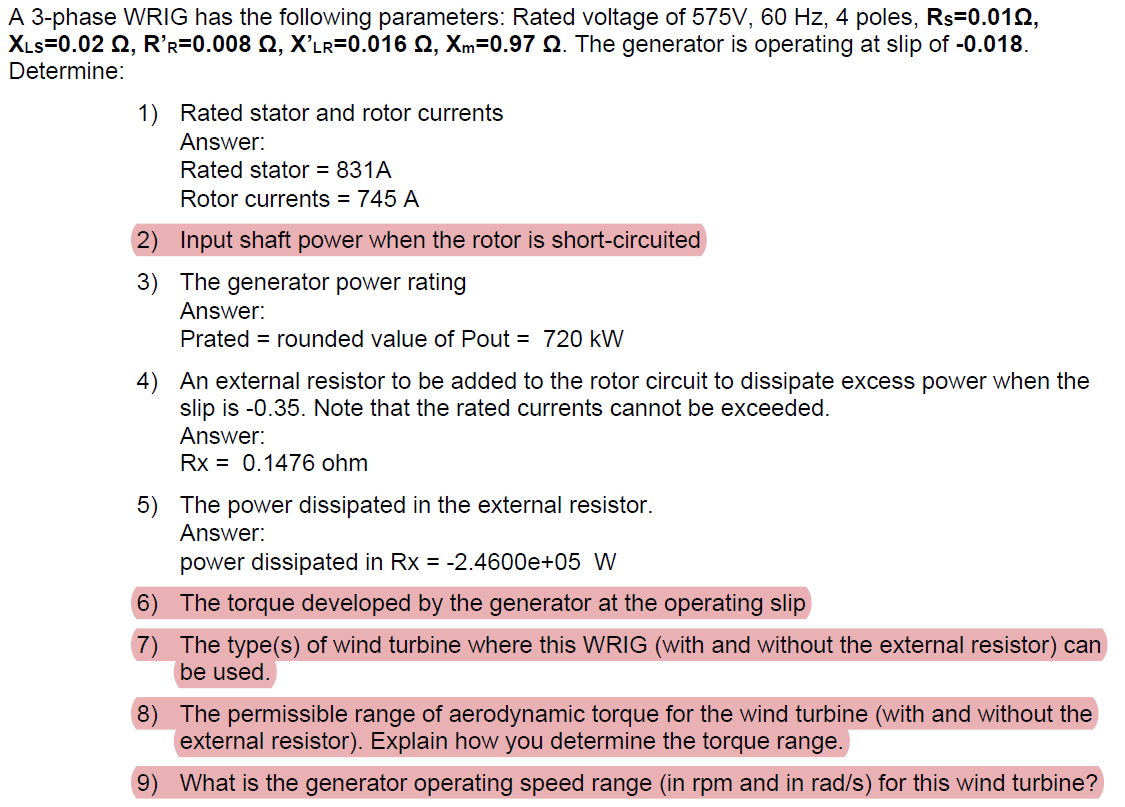 Solved A 3-phase WRIG has the following parameters: Rated | Chegg.com