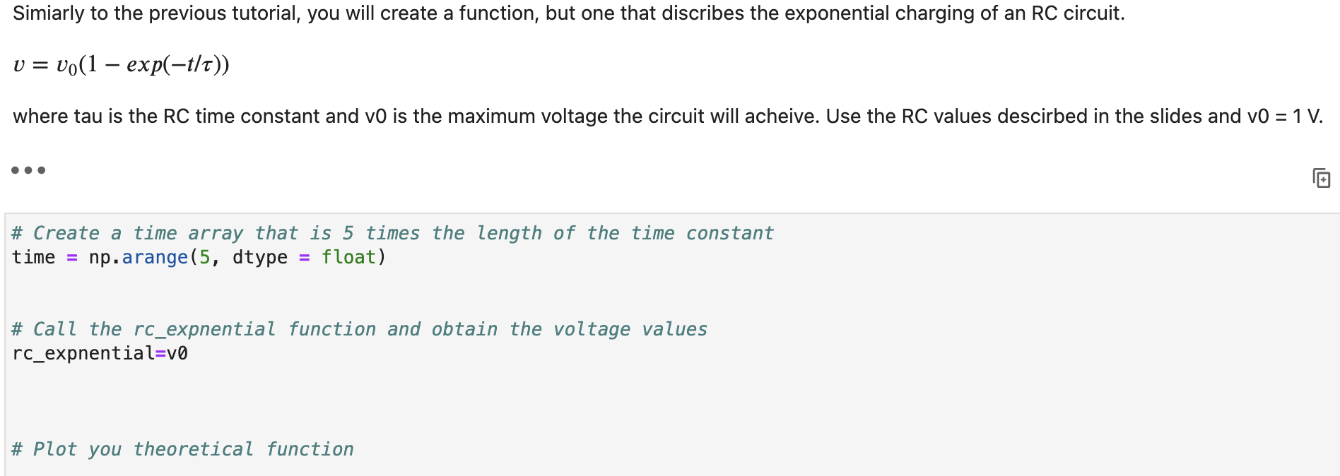 Solved # Create a time array that is 5 ﻿times the length of | Chegg.com