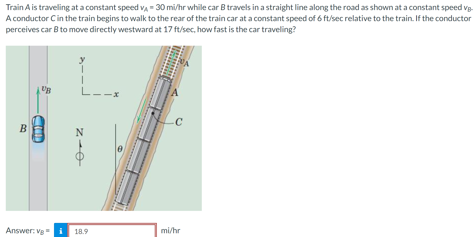 Solved Train A ﻿is traveling at a constant speed vA=30mihr | Chegg.com