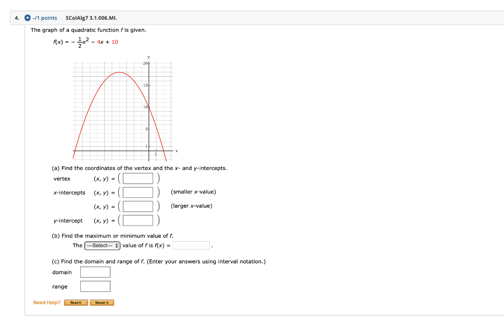 Solved 4. -/1 points SColAlg7 3.1.006.MI. The graph of a | Chegg.com