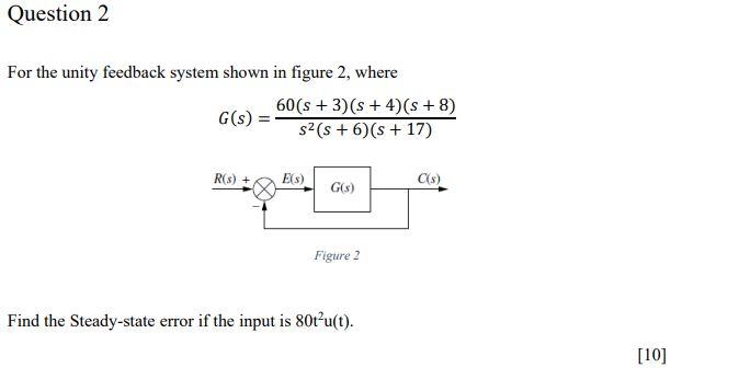 Solved For the unity feedback system shown in figure 2, | Chegg.com