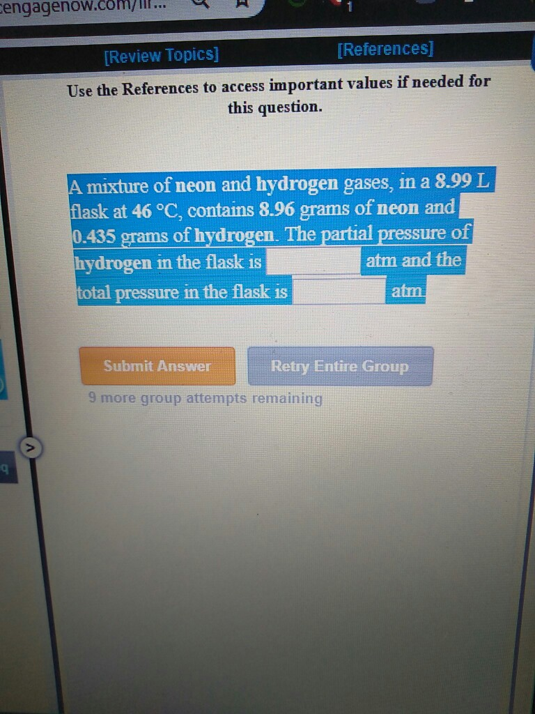 Solved A mixture of neon and hydrogen gases, in a 8.99 L | Chegg.com