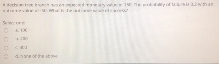 Solved A decision tree branch has an expected monetary value | Chegg.com