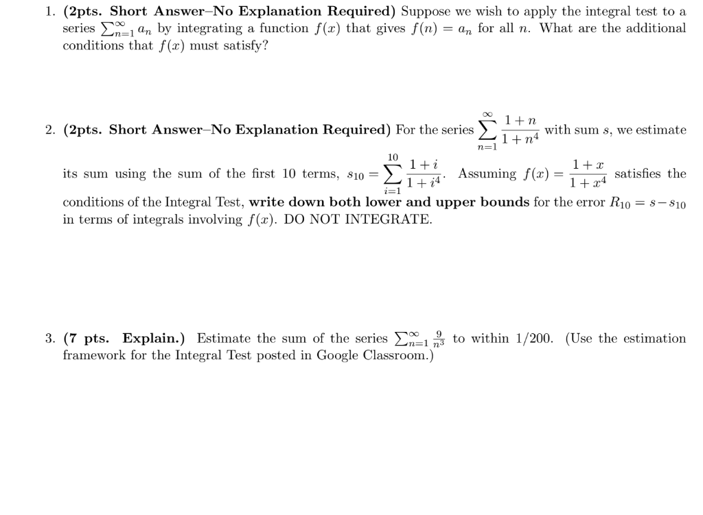 Solved 1. (2pts. Short Answer-No Explanation Required) | Chegg.com