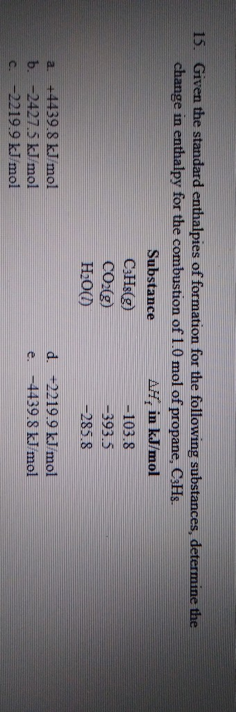 Solved 15 Given The Standard Enthalpies Of Formation For