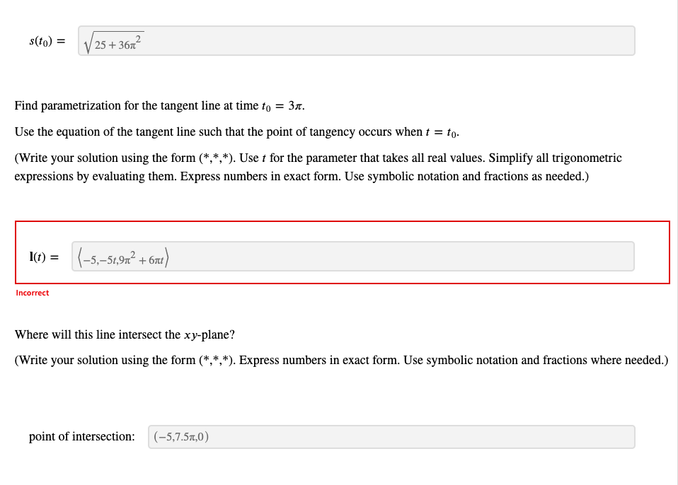 s(t0)=25+36π22Find parametrization for the tangent | Chegg.com