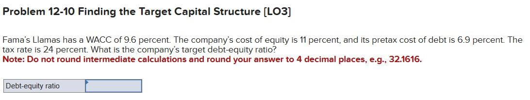 Solved Problem 12-10 Finding the Target Capital Structure | Chegg.com